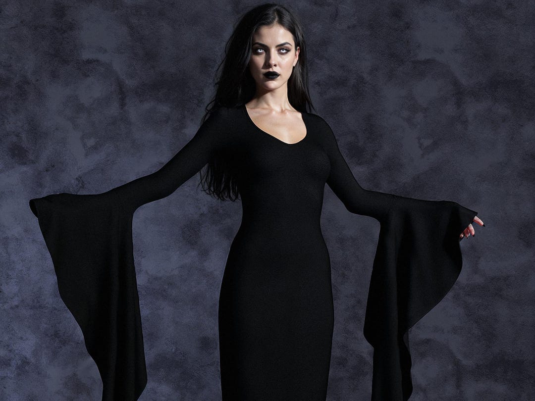 Morticia Long Dress Women, Black Vampire Festival Dress, Witch Dress ...