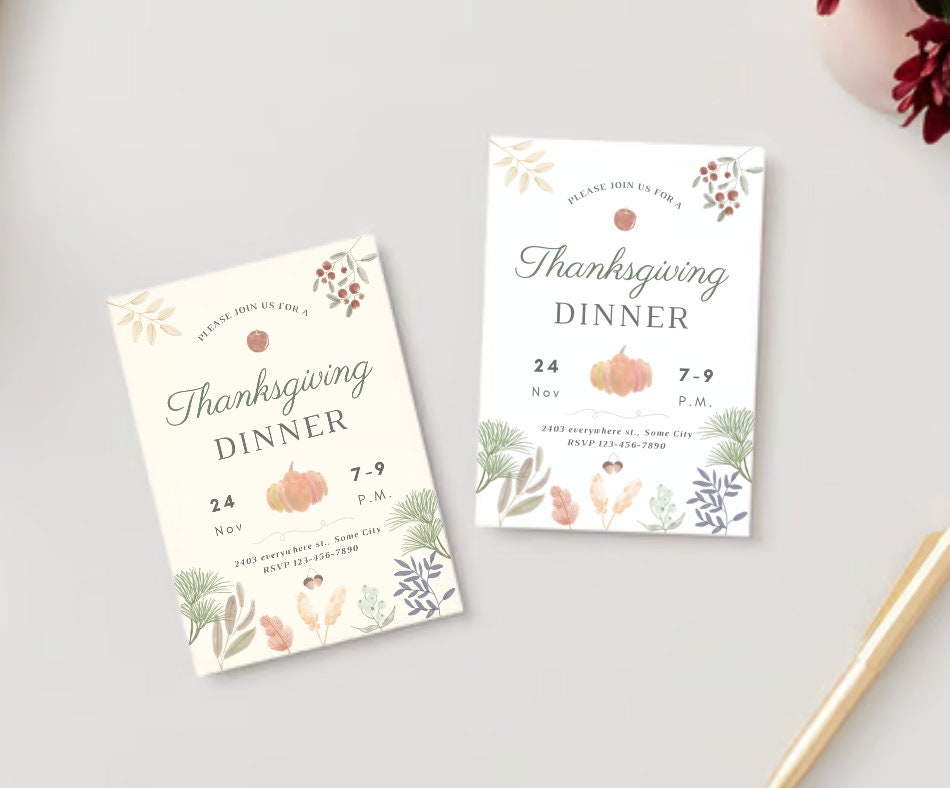 2 Style Thanksgiving Invitation Canva Editable Template - Etsy