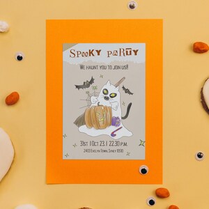 Ghost Cat Halloween Party Invitation, Kids Party, Ghost, Trick or Treat ...