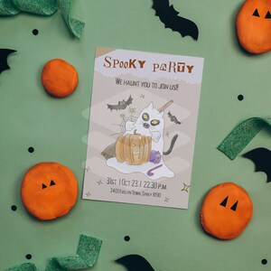 Ghost Cat Halloween Party Invitation, Kids Party, Ghost, Trick or Treat ...