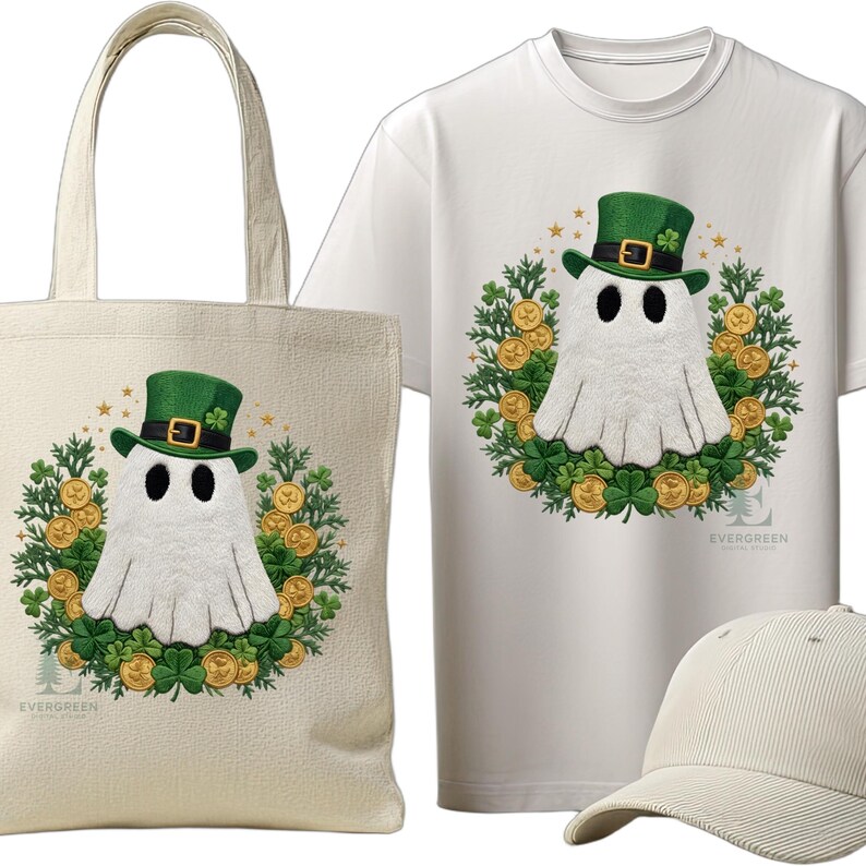 St. Patrick's Day Ghost PNG, Shamrock Leprechaun Hat, Gold Coin ...