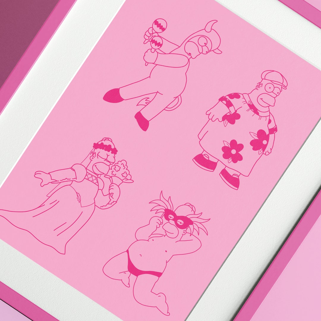 Homer Simpson Dressed up - A4 Pink Print - Etsy