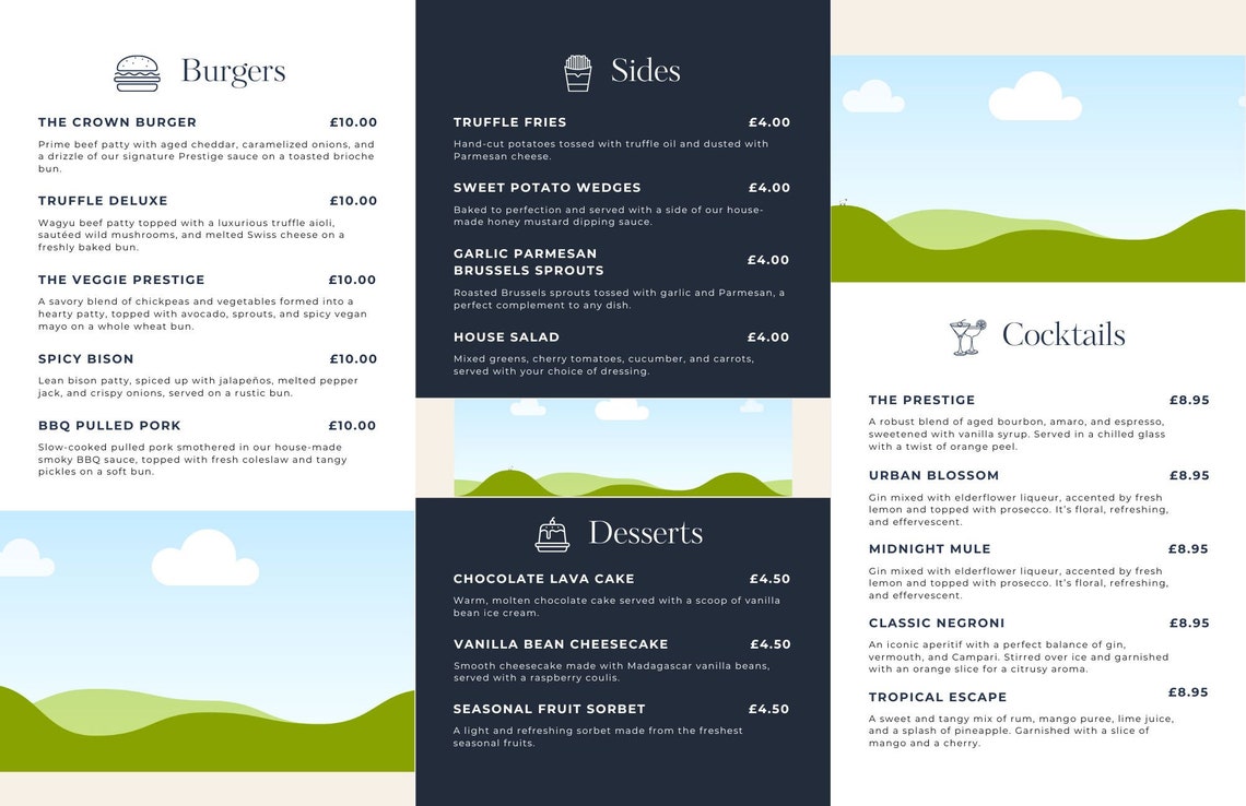 Tri Fold Brochure Menu Template for Bars Pubs Restaurants Editable in ...