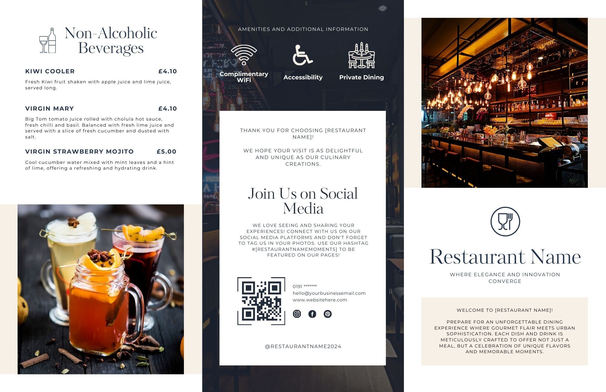Tri Fold Brochure Menu Template for Bars Pubs Restaurants Editable in ...