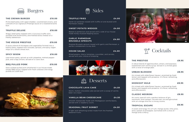 Tri Fold Brochure Menu Template for Bars Pubs Restaurants Editable in ...