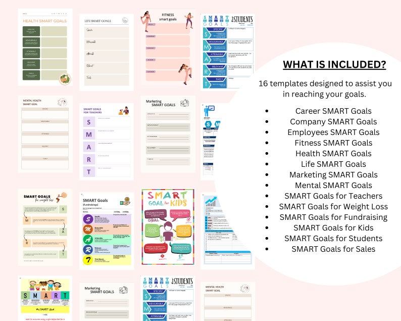 16 Templates SMART Goals Planner Plus Printable Mind Map Bonus Included ...