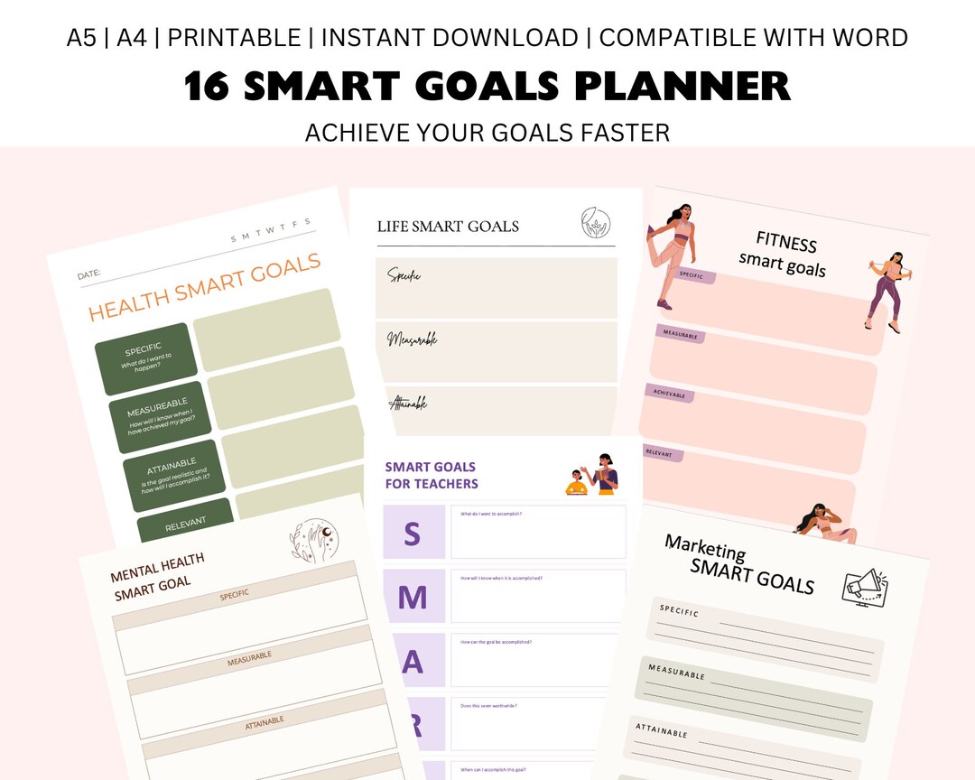 16 Templates SMART Goals Planner Printable SMART Goal Worksheet SMART ...
