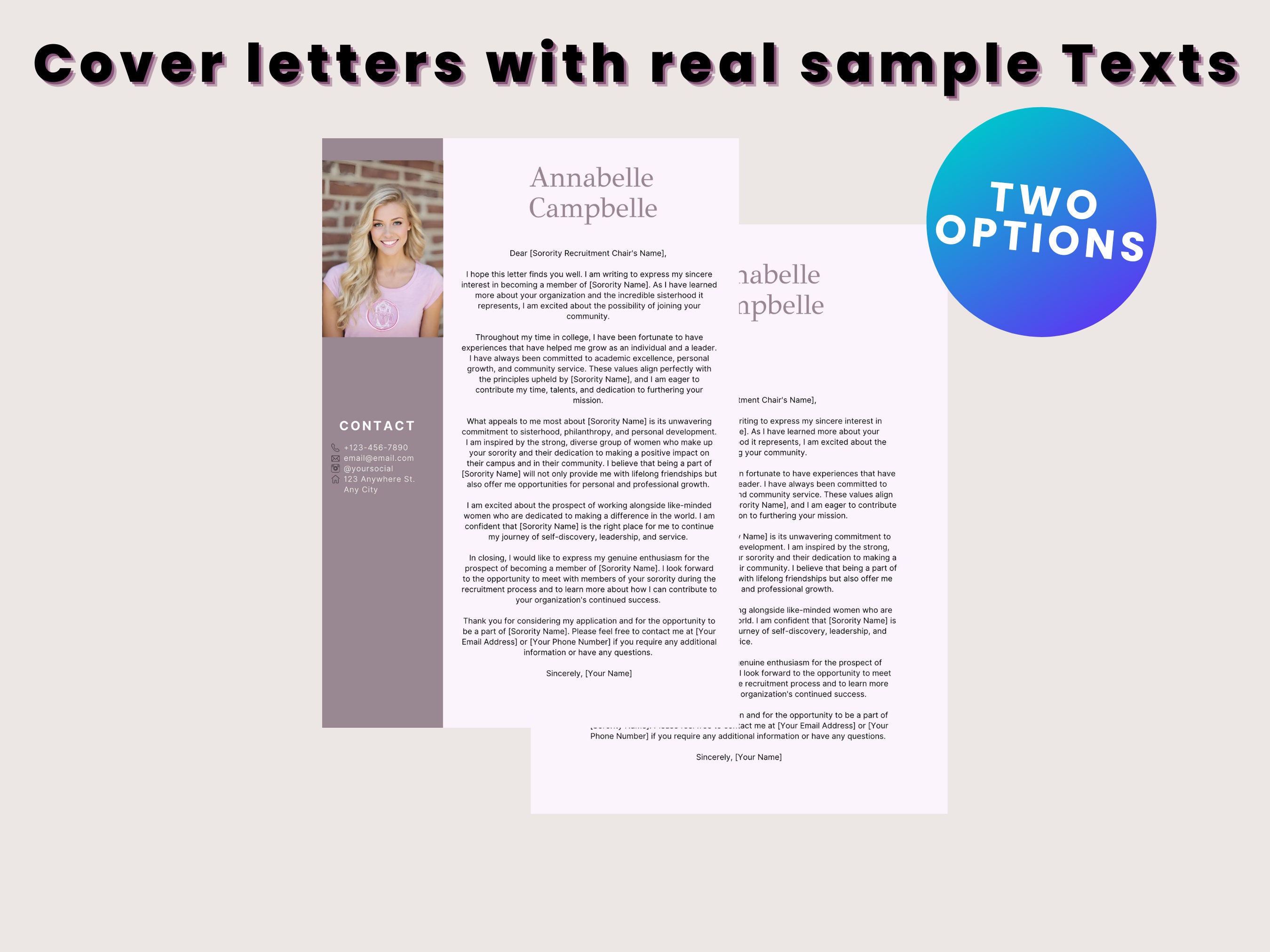 Sorority Resume and Cover Letter • Editable Template • Sorority Rush ...