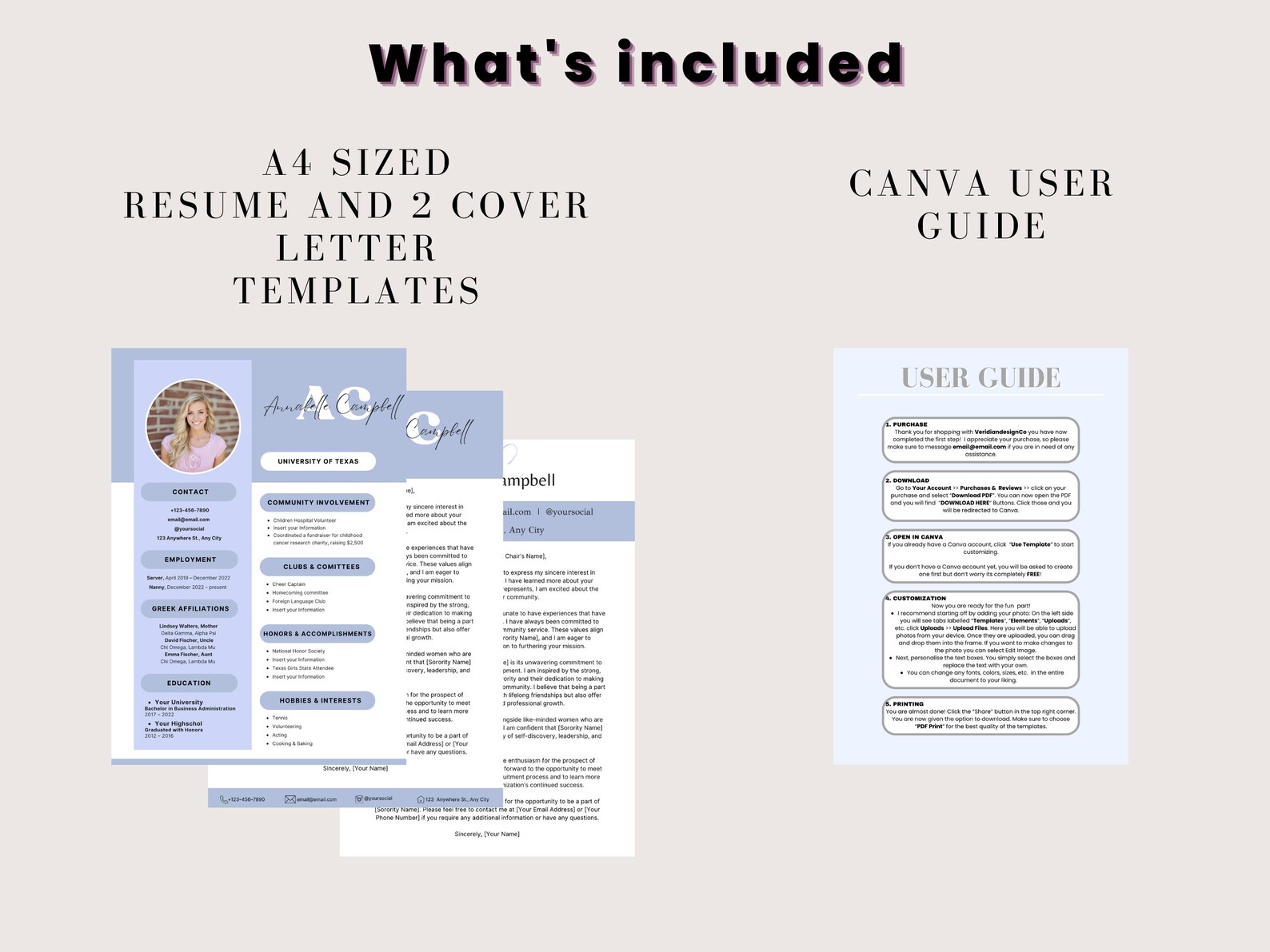 Sorority Resume Template With Photo • Canva Rush Resume and Cover ...