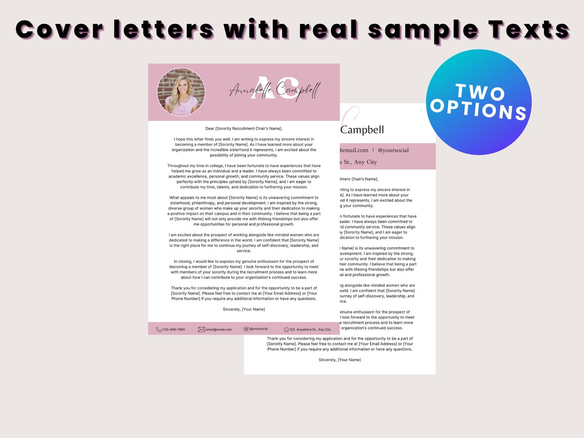 Sorority Resume Template With Photo • Canva Rush Resume and Cover ...