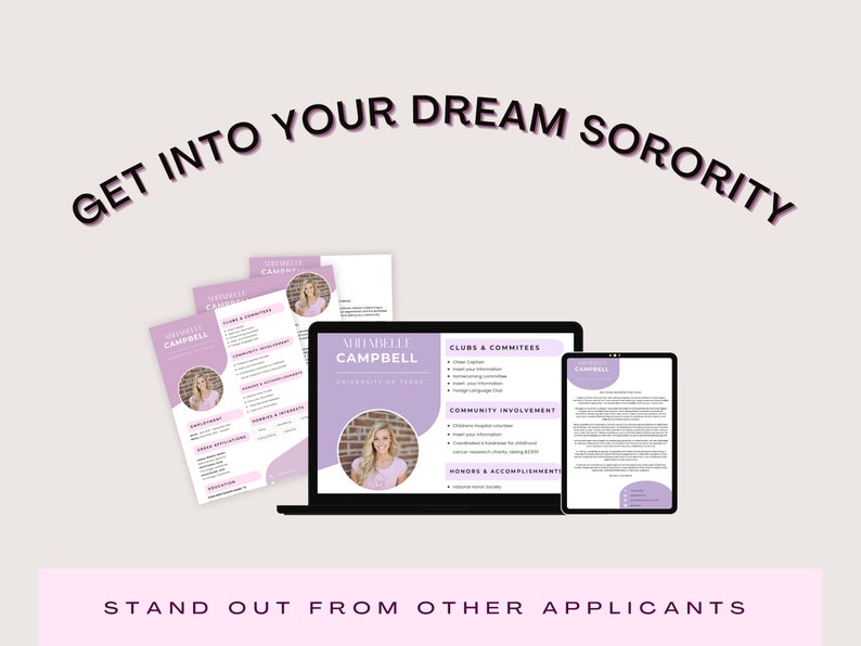 Sorority Resume Template With Matching Cover Letter • Sorority ...