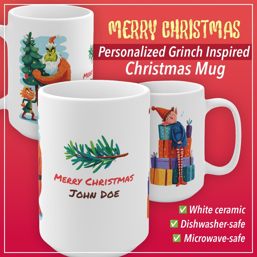 Personalized Grinch Inspired Christmas Mug, Custom Name Holiday Coffee ...