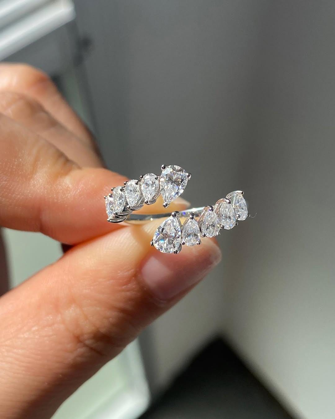 Pear Cut Open Wrap Bypass Engagement Ring | 14K Gold Moissanite or Lab ...