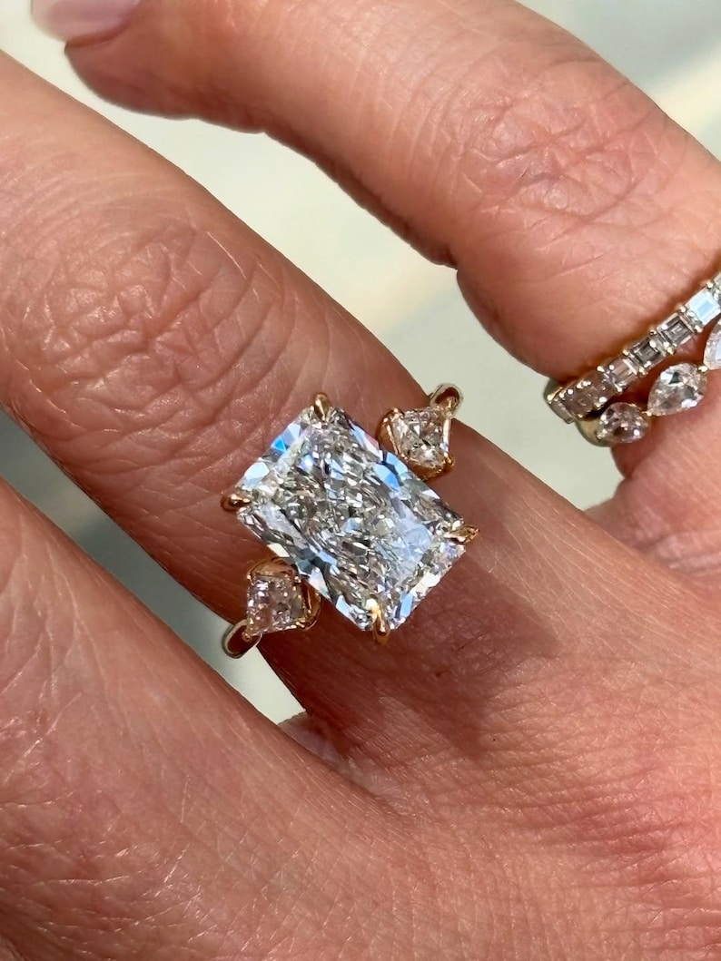 3 Carat Radiant Cut Lab Grown Diamond Three Stone Engagement Ring, IGI ...