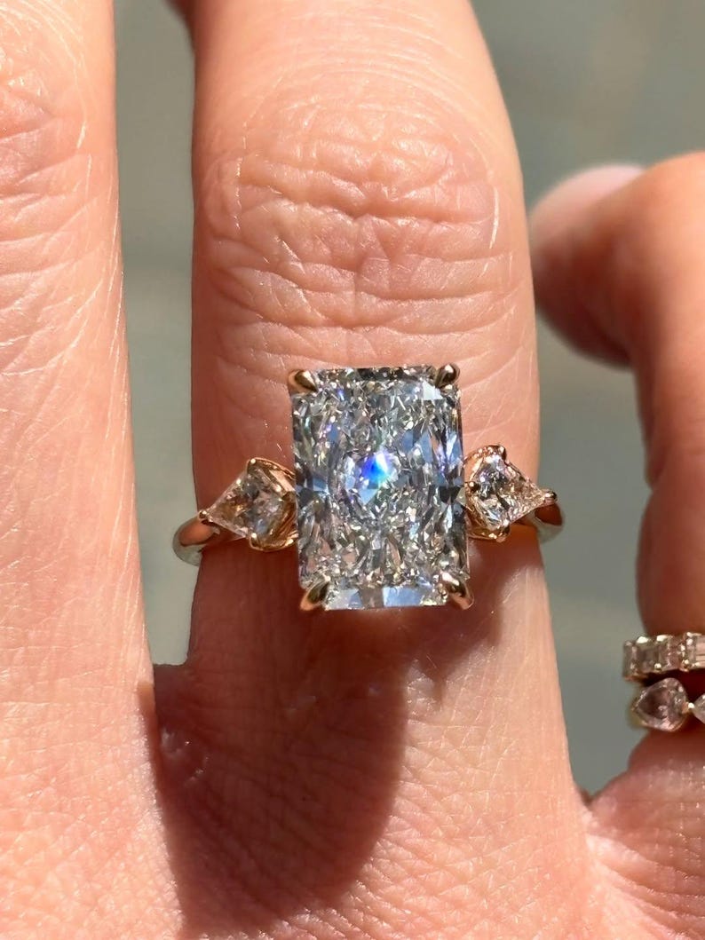 3 Carat Radiant Cut Lab Grown Diamond Three Stone Engagement Ring, IGI ...