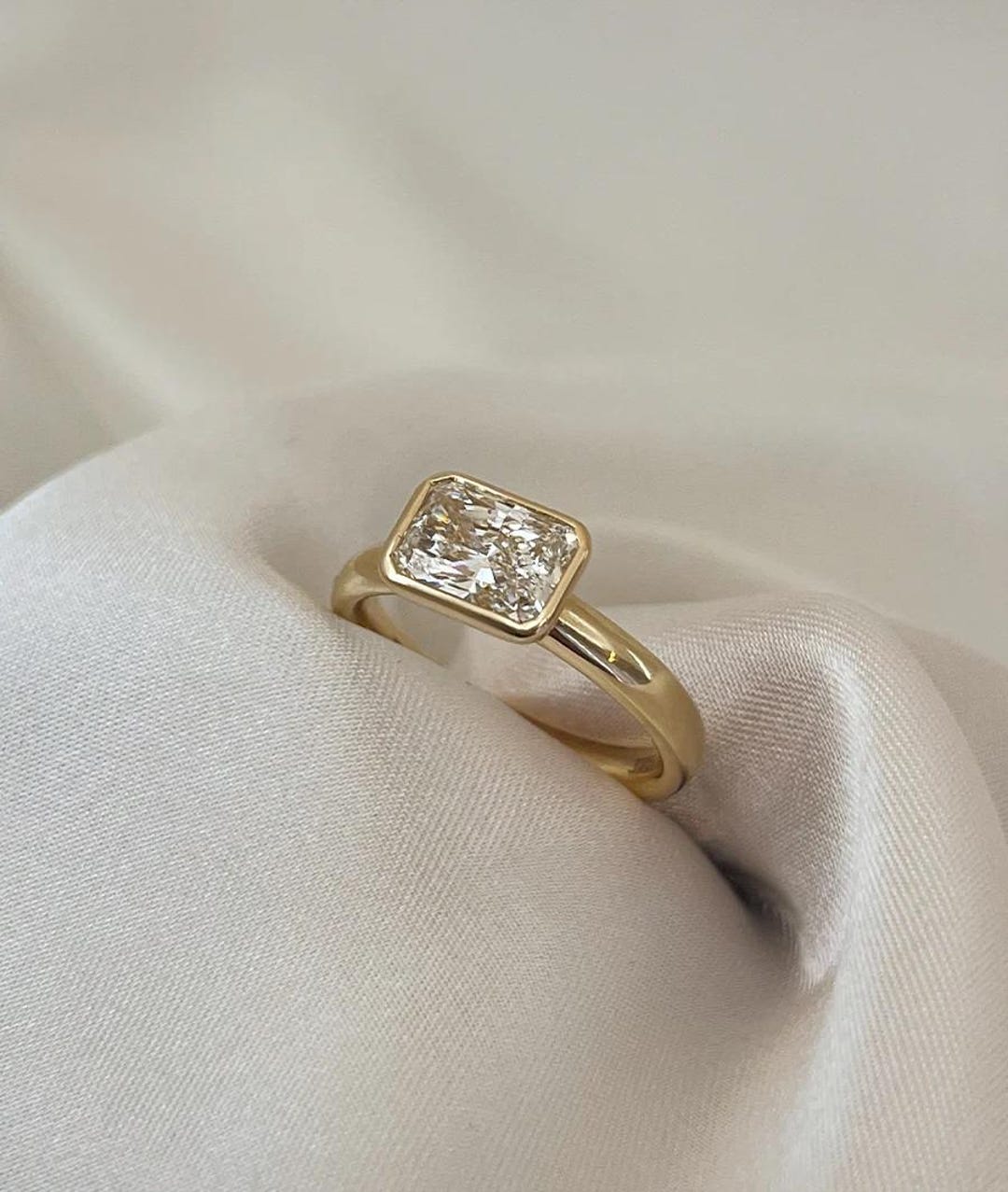 Bezel Set Radiant Cut Diamond Solitaire Ring East West - 1.5 CT ...