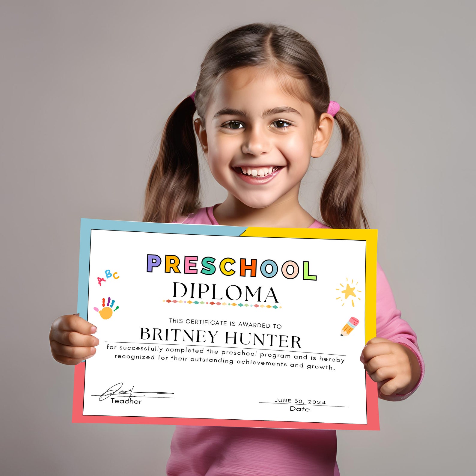 Editable Preschool Diploma Template, Printable Preschool Graduate ...