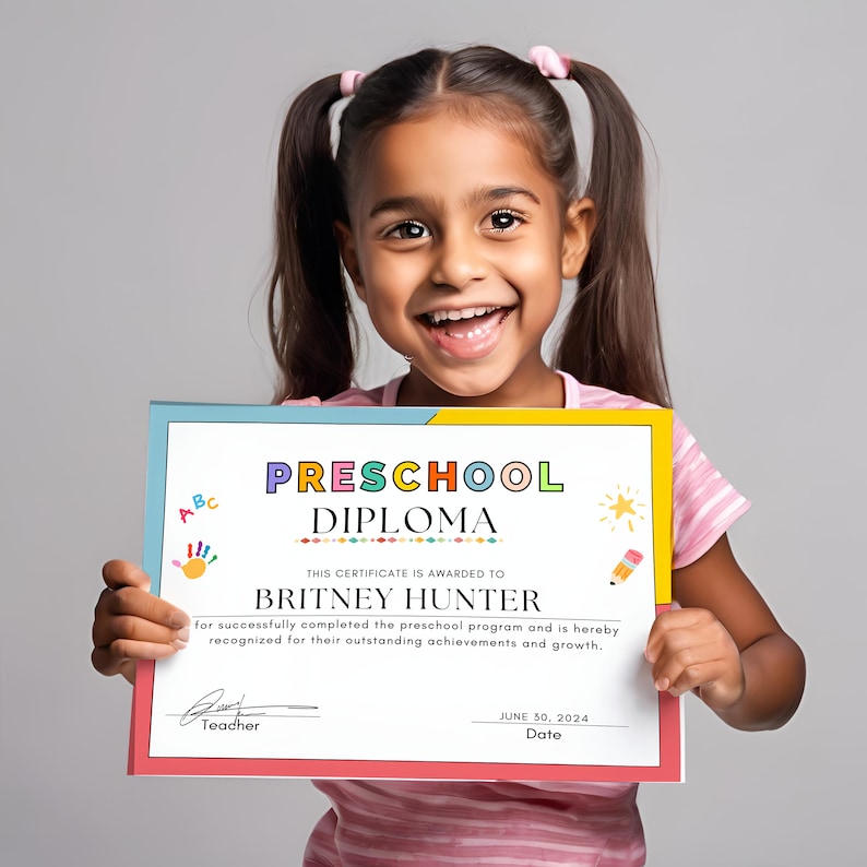 Editable Preschool Diploma Template, Printable Preschool Graduate ...