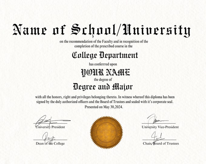 Novelty 'OXFOD' University Degree Certificate - Etsy UK