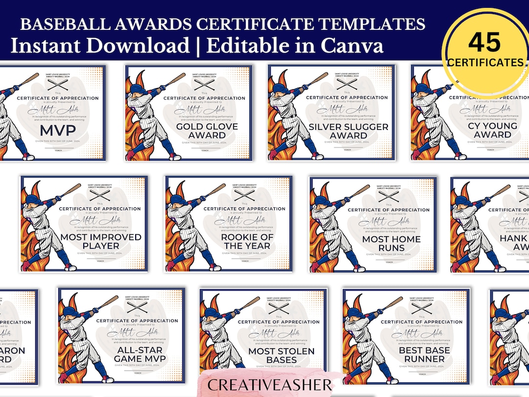 Baseball Award Certificates Template Editable, Baseball Team Party ...