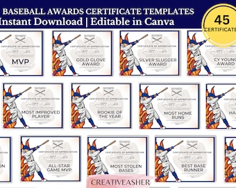 Editable Baseball Award Certificates Baseball Team Awards End of the ...