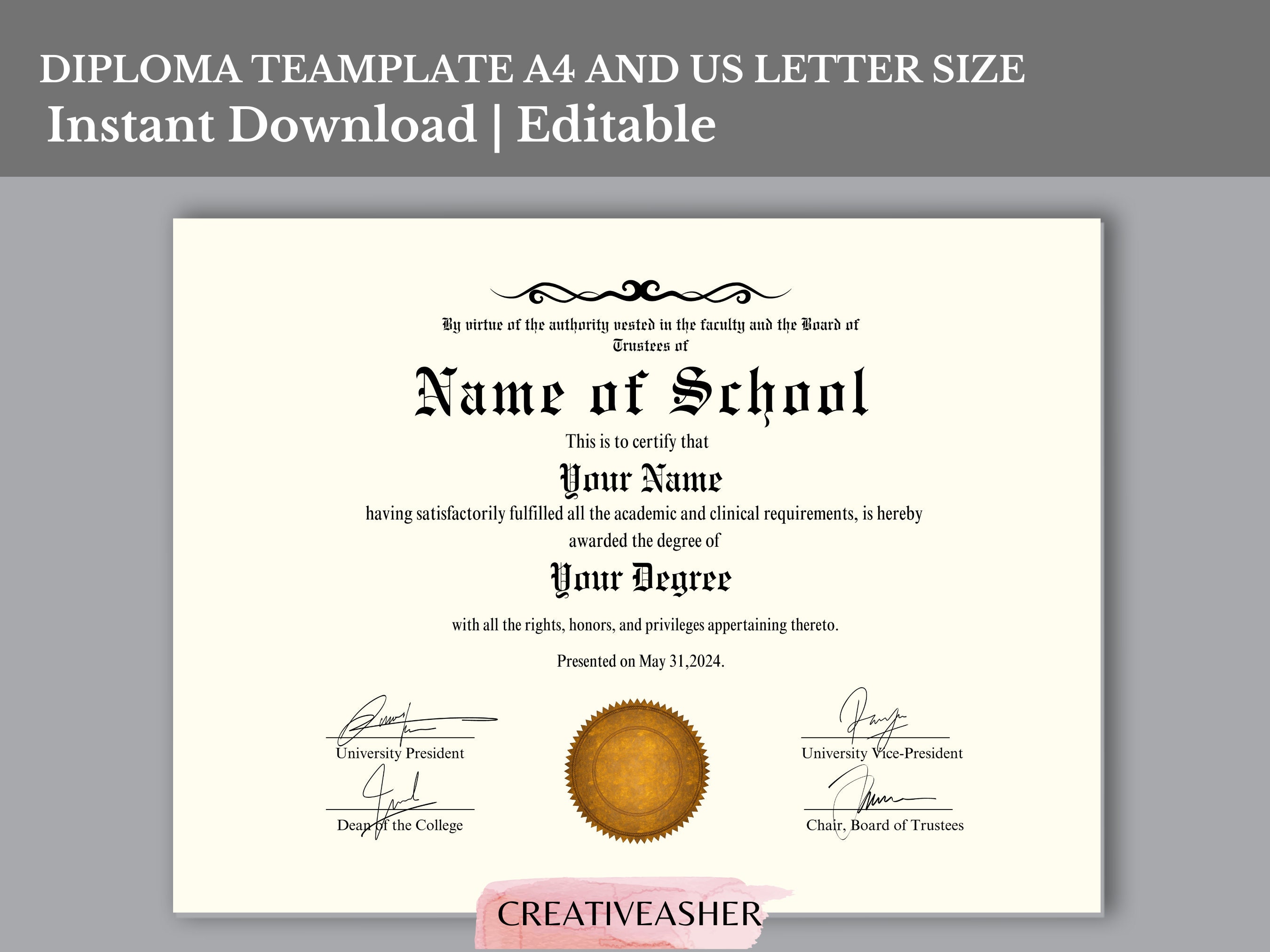 Customizable University Diploma, College Diploma, College Degree ...