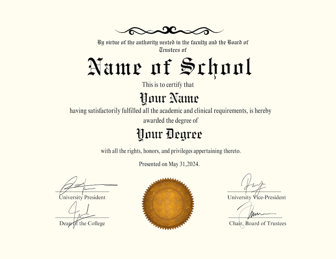 Customizable University Diploma Template: Printable College Degree ...