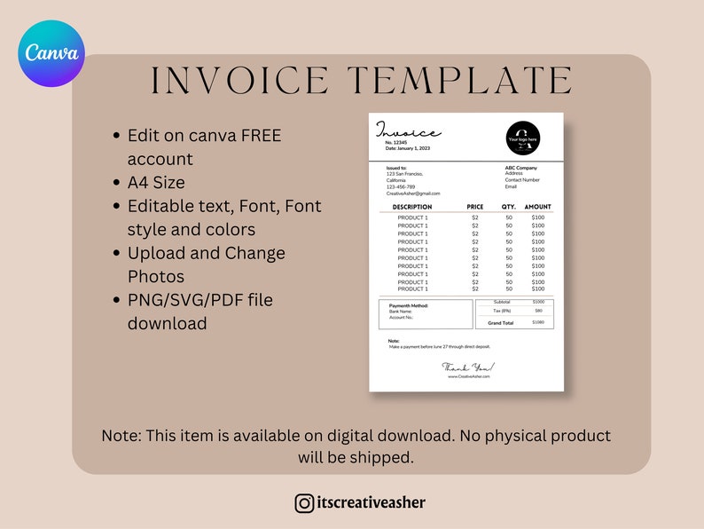 Invoice Templates Editable Printable Minimalist for Small - Etsy
