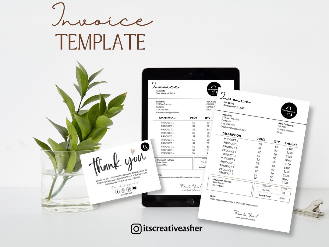 Invoice Templates Editable Printable Minimalist for Small - Etsy