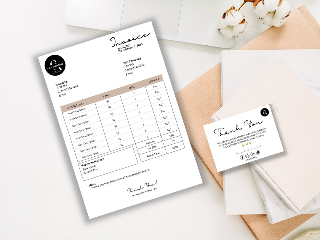 Simple Minimalist Business Invoice Template | Editable Printable ...