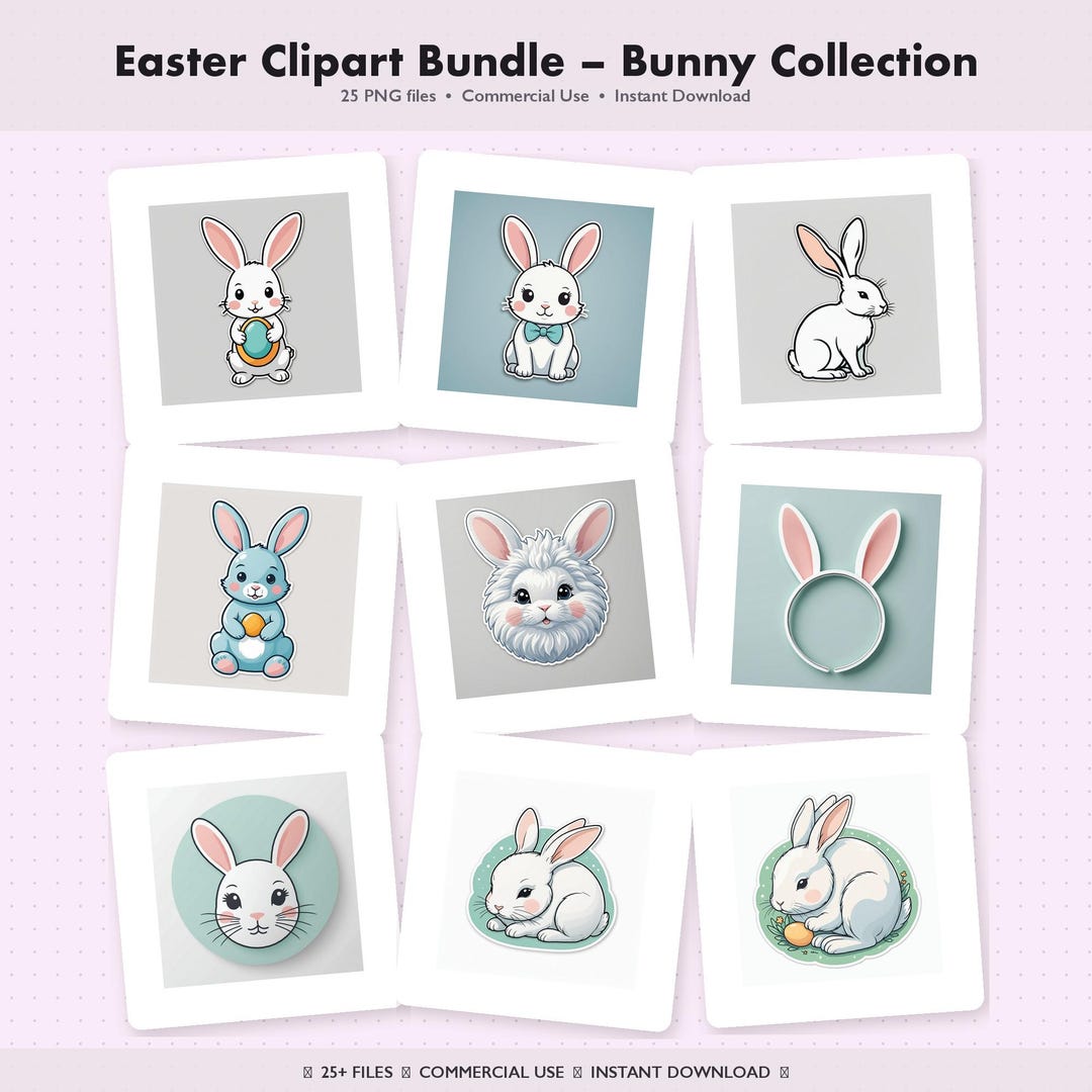 Easter Clipart Bundle – Bunny Collection PNG | 25+ Easter Stickers ...