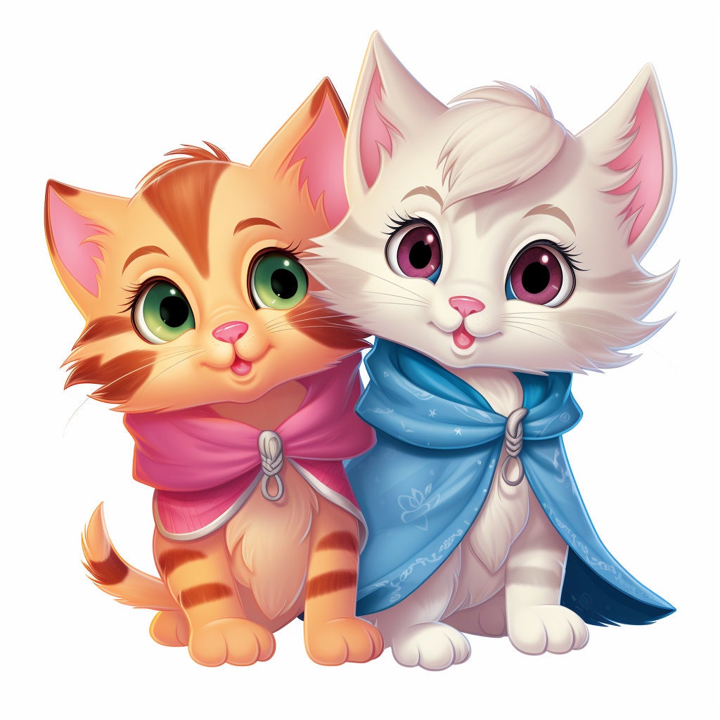 Cute Cats Clip Art Bundle, Cartoon Cat PNG, Kawaii Pet Clipart, High ...