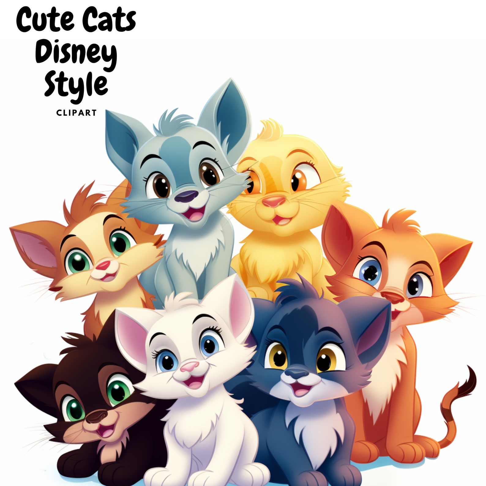 Cute Cats Clip Art Bundle, Cartoon Cat PNG, Kawaii Pet Clipart, High ...