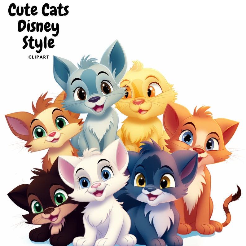 Cute Cats Clip Art Bundle, Cartoon Cat PNG, Kawaii Pet Clipart, High ...