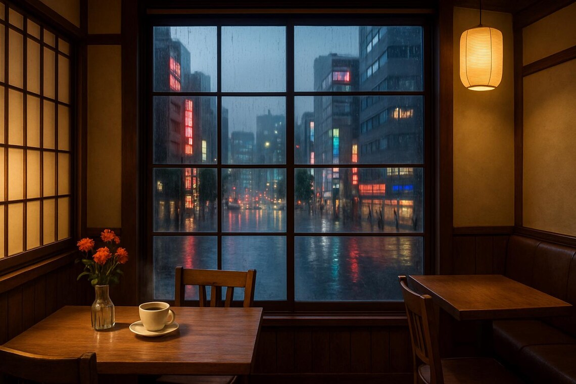 Rainy Tokyo Window Virtual Background | Moody Japanese Cityscape ...
