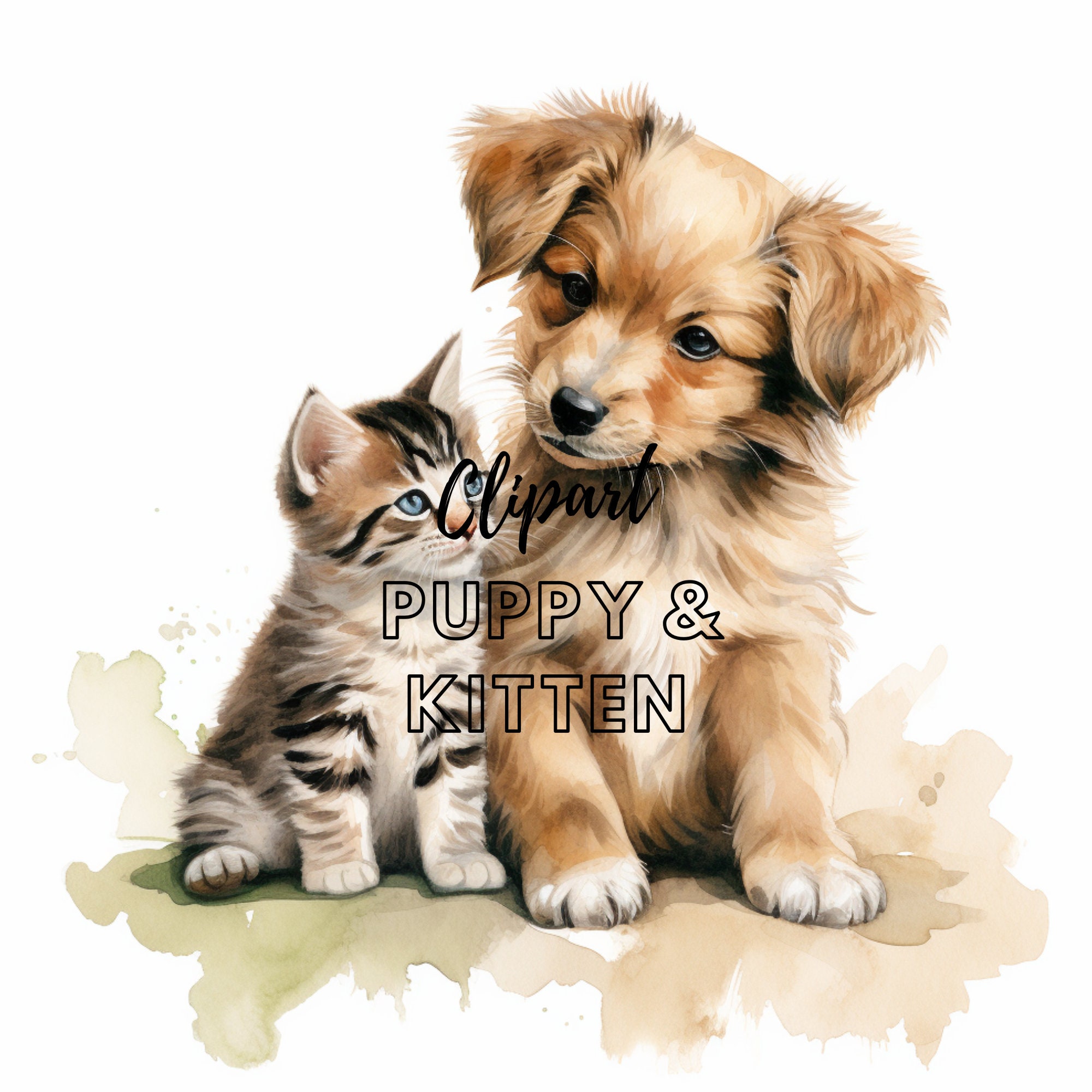 Puppy & Kitten Clip Art Watercolour - Etsy