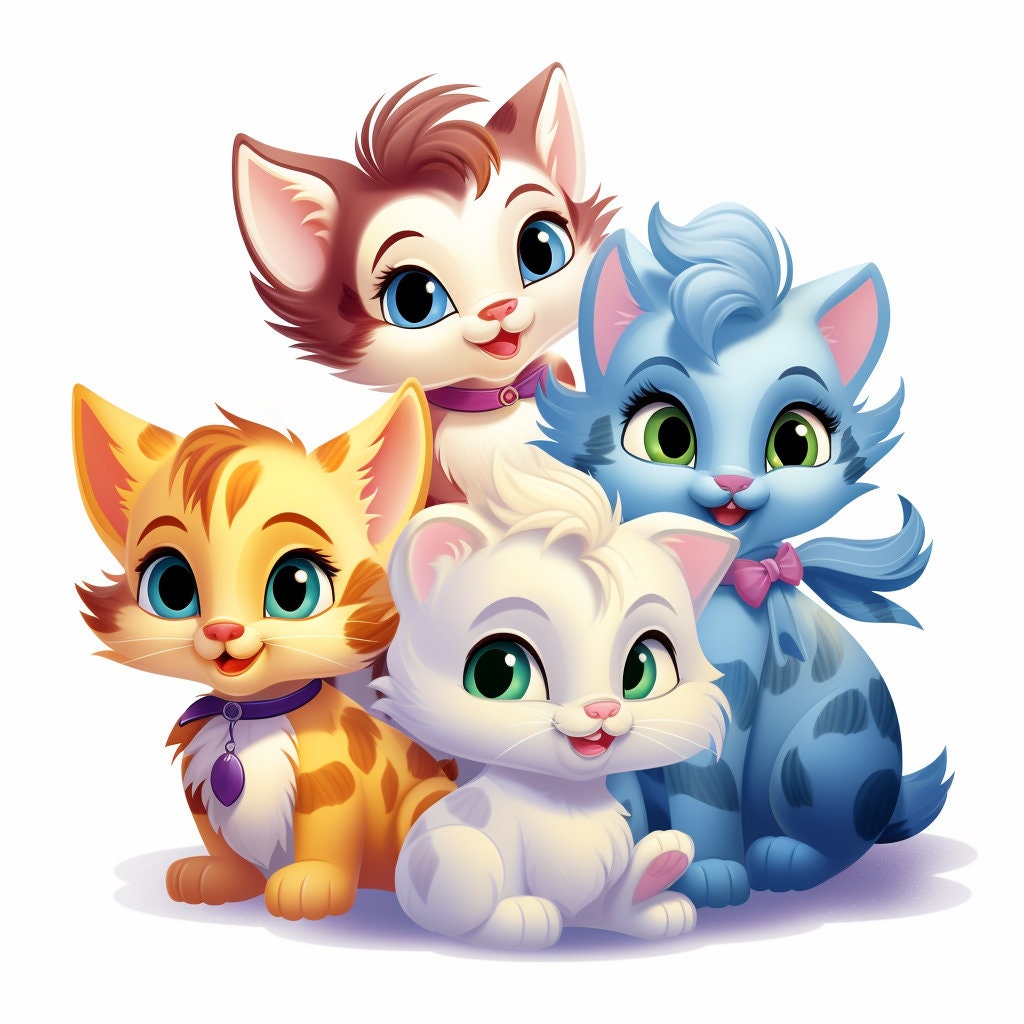 Cute Cats Clip Art Bundle, Cartoon Cat PNG, Kawaii Pet Clipart, High ...