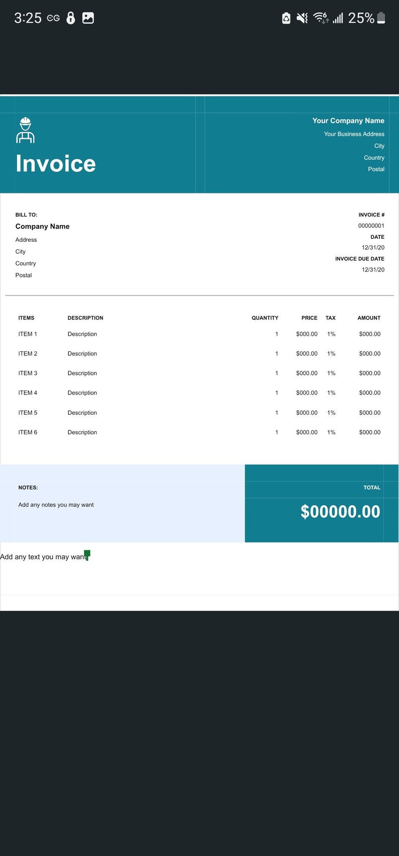 Editable Invoice Template - Etsy