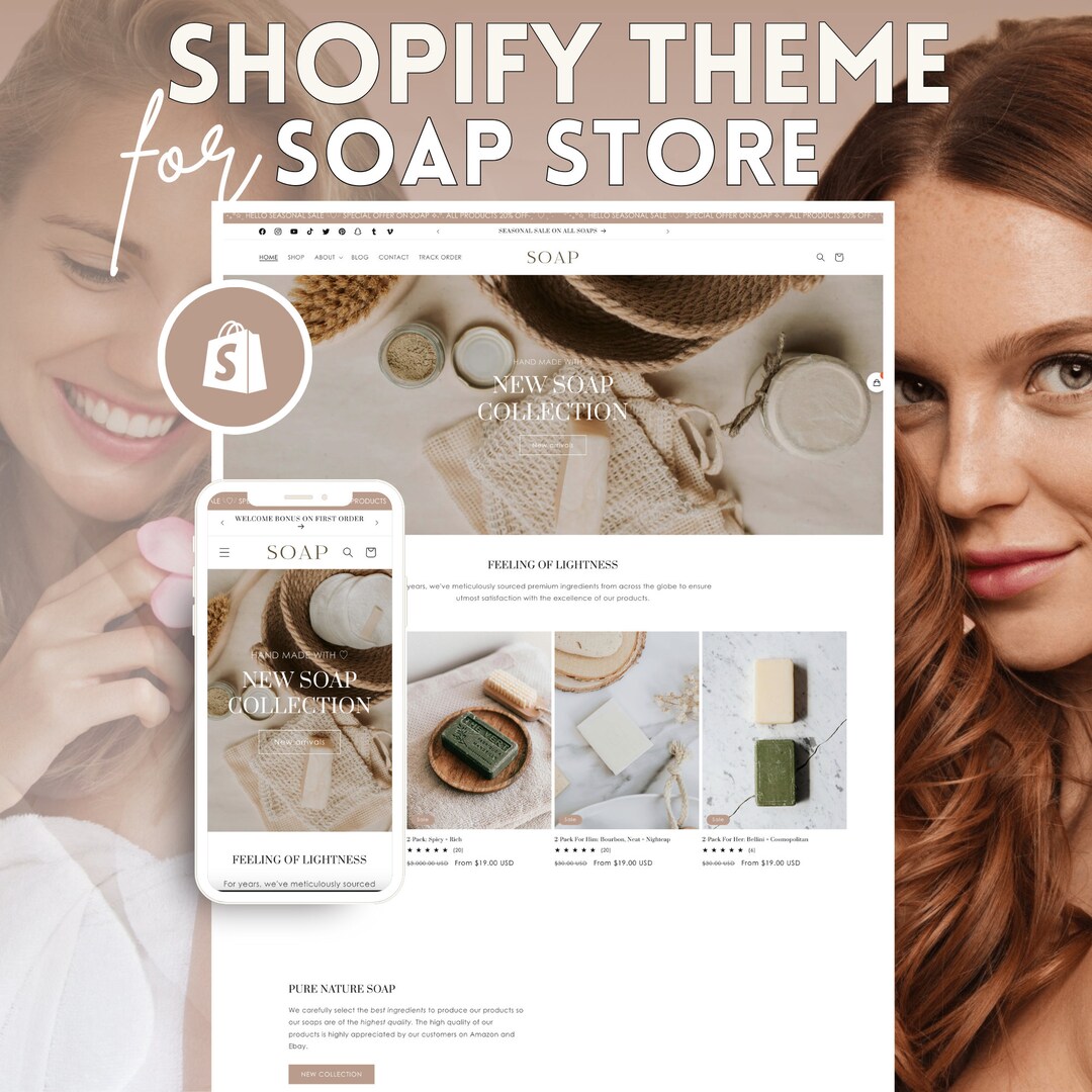 Brown Feminine Soap Shopify Theme, Beauty Shopify Store, Premade ...