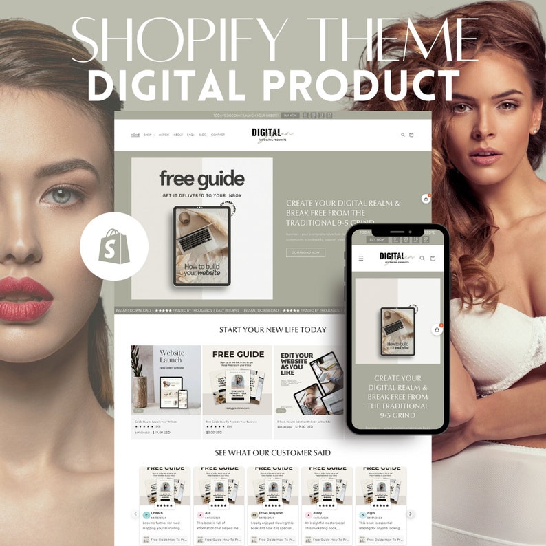 Green Shopify Theme With 30 MRR Digital Products, Template Online Store ...