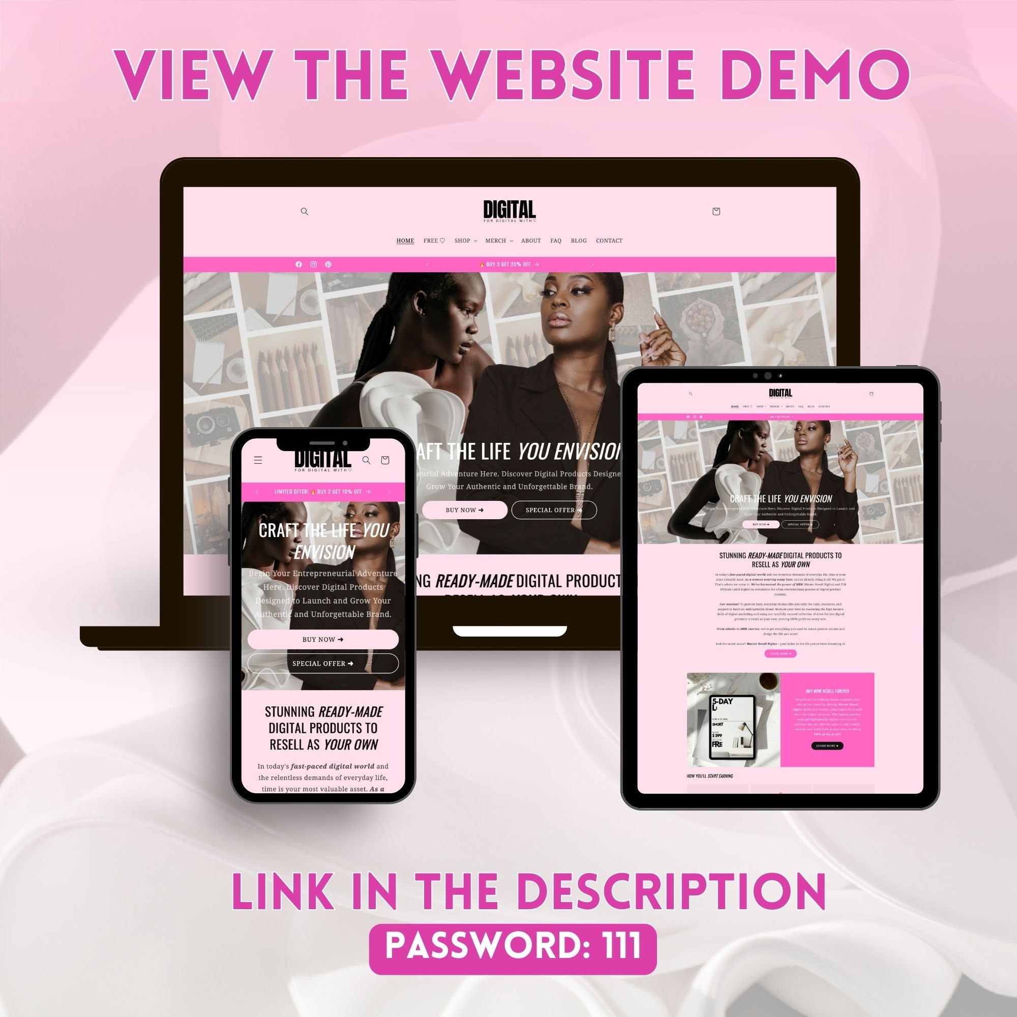 Feminine & Pink Shopify Theme for Selling Digital Products, Ecommerce ...