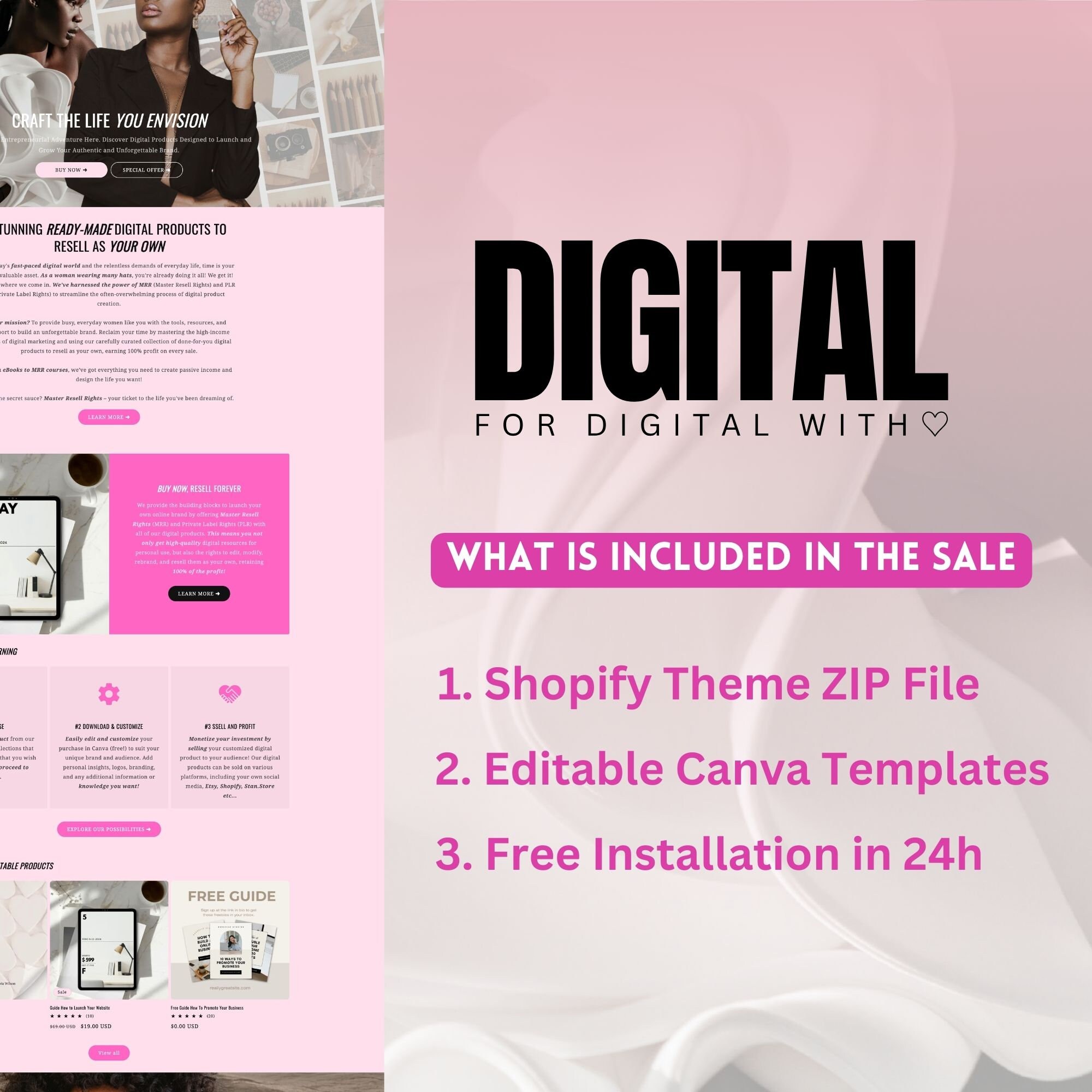 Feminine & Pink Shopify Theme for Selling Digital Products, Ecommerce ...