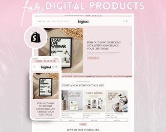 Pink Shopify Theme for Selling Digital Products Ecommerce Business ...