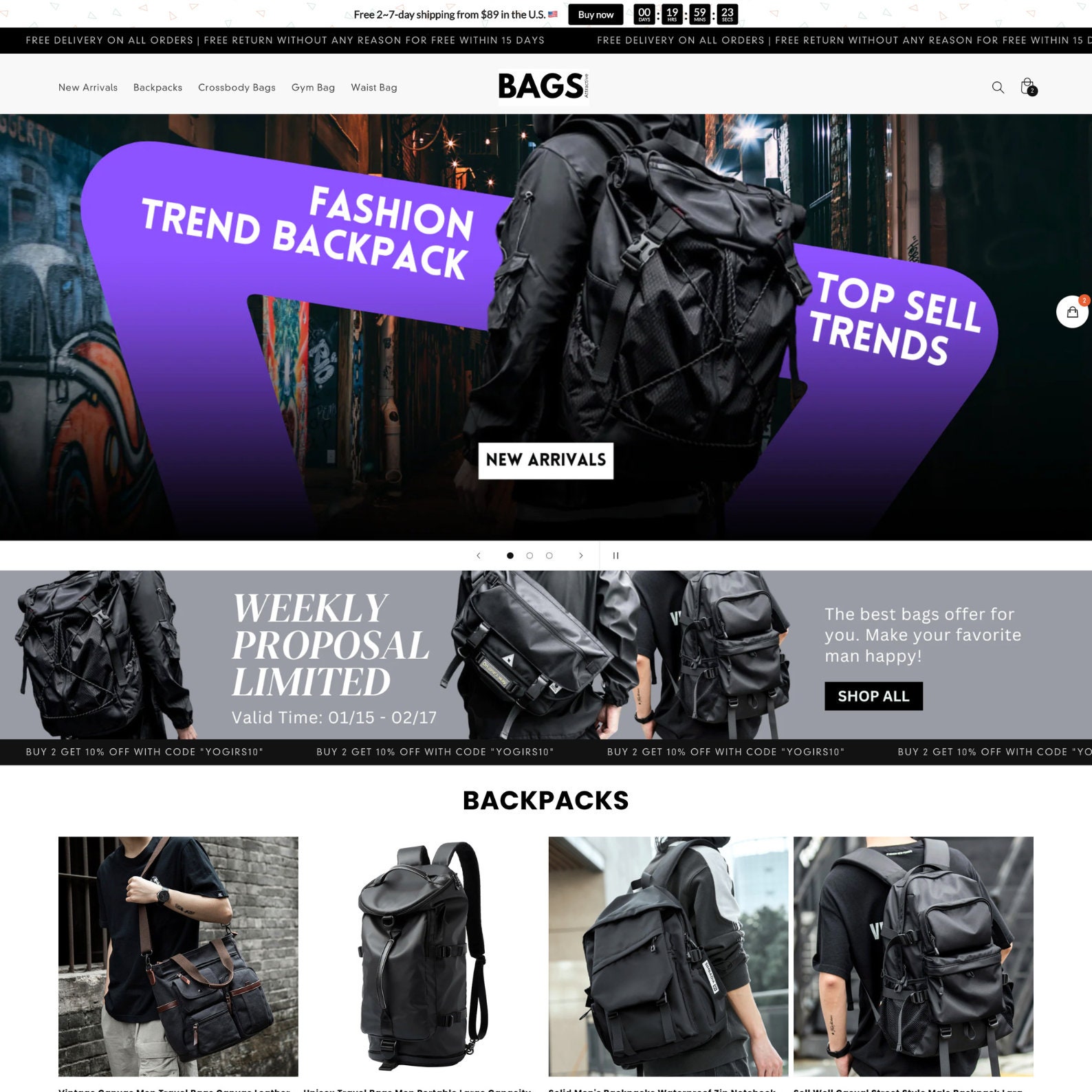 Men's Handbags Shopify Theme: Modern Cloth Bags Template - Etsy