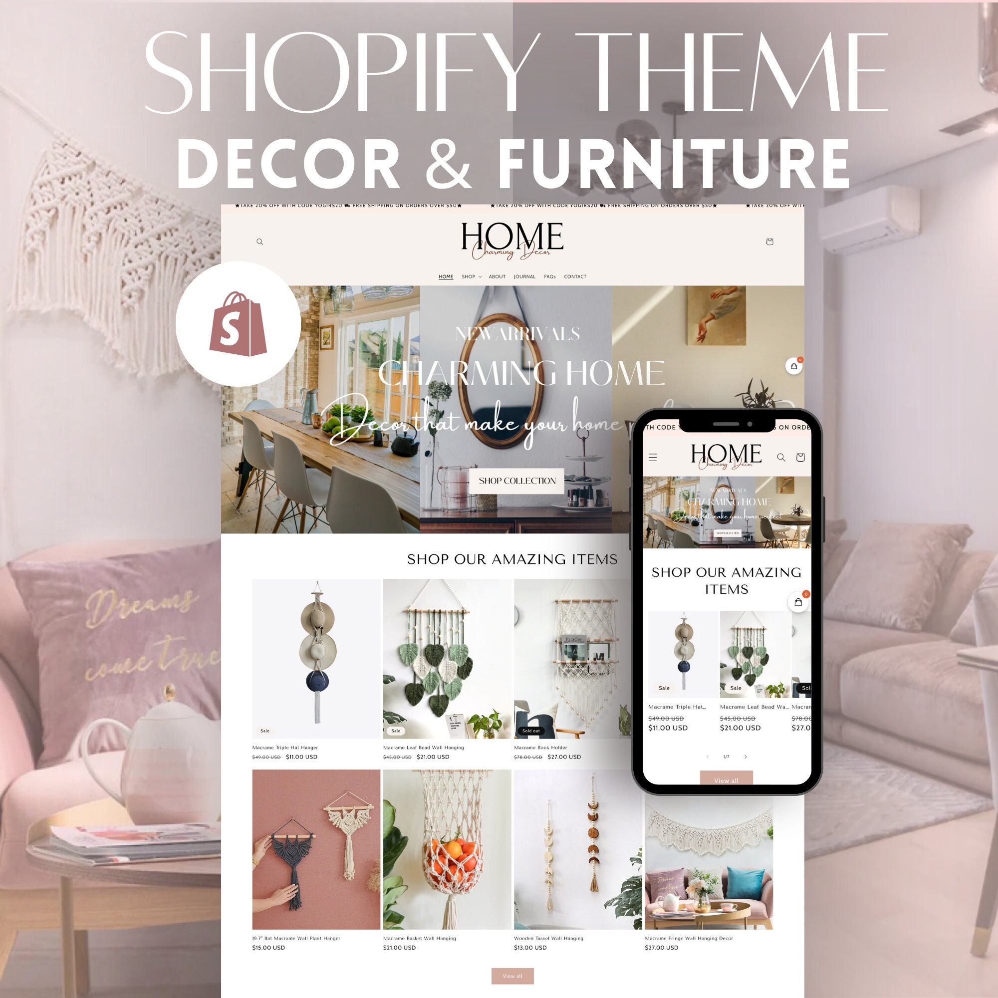 HOME Decor & Furniture Shopify Theme Beige and Pink Colors Customizable ...
