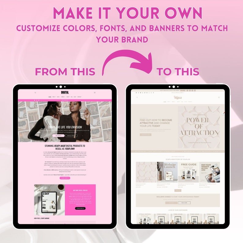 Feminine & Pink Shopify Theme for Selling Digital Products, Ecommerce ...