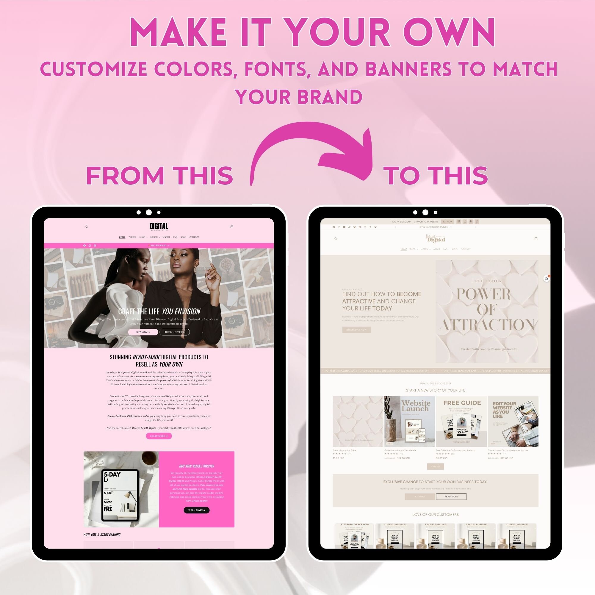Feminine & Pink Shopify Theme for Selling Digital Products, Ecommerce ...