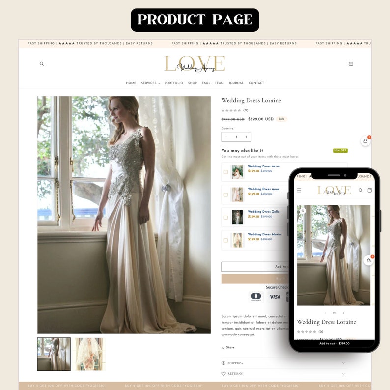 Wedding Agency Shopify Theme: Dress Shop Template + Canva - Etsy