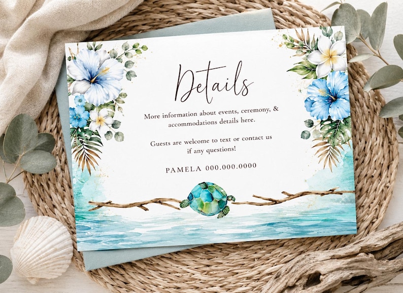 Sea Turtle Wedding Invitation Set Template, Tropical Beach Wedding ...