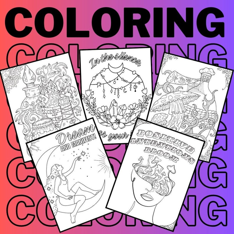 Printable Coloring Pages Bundle Manifesting Magic - Etsy